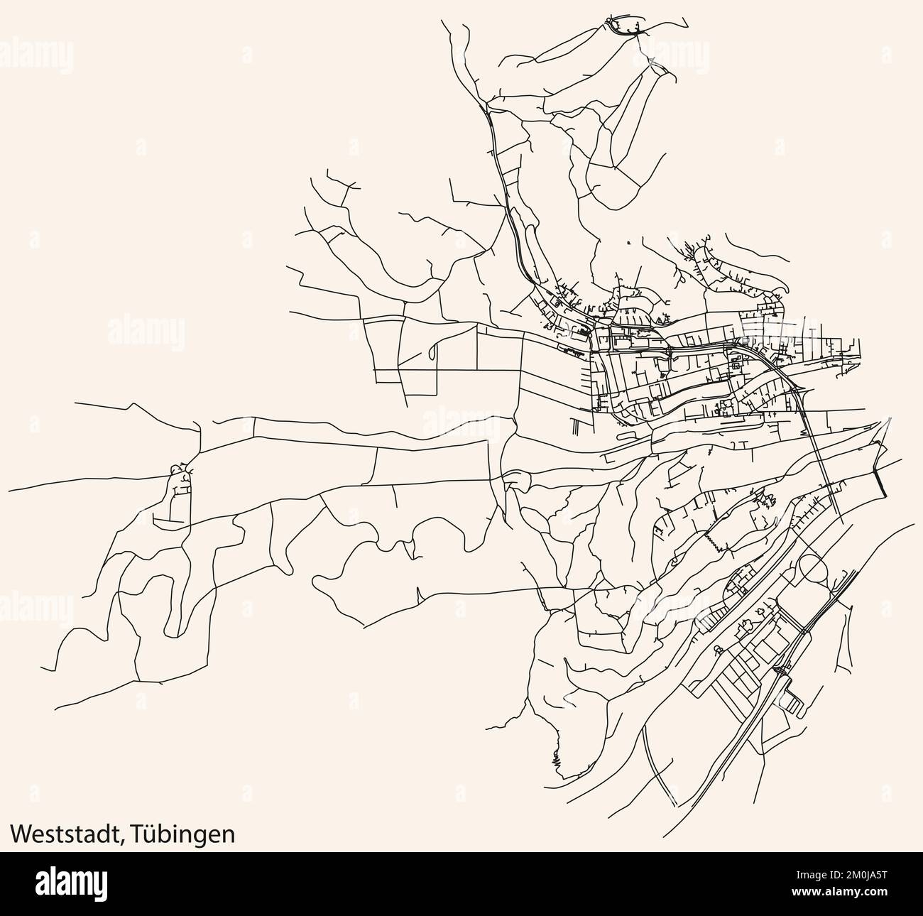 Street roads map of the WESTSTADT DISTRICT, TÜBINGEN Stock Vector Image ...