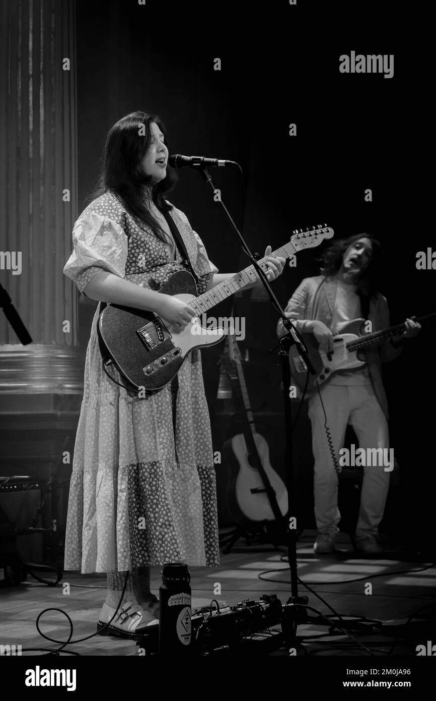 Lucy Dacus live in concert - Dominic Angelella (bass) watching Lucy ...