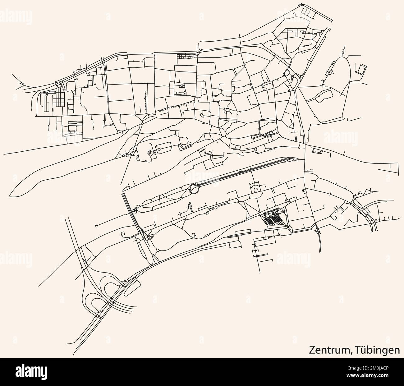 Street roads map of the ZENTRUM DISTRICT, TÜBINGEN Stock Vector Image ...