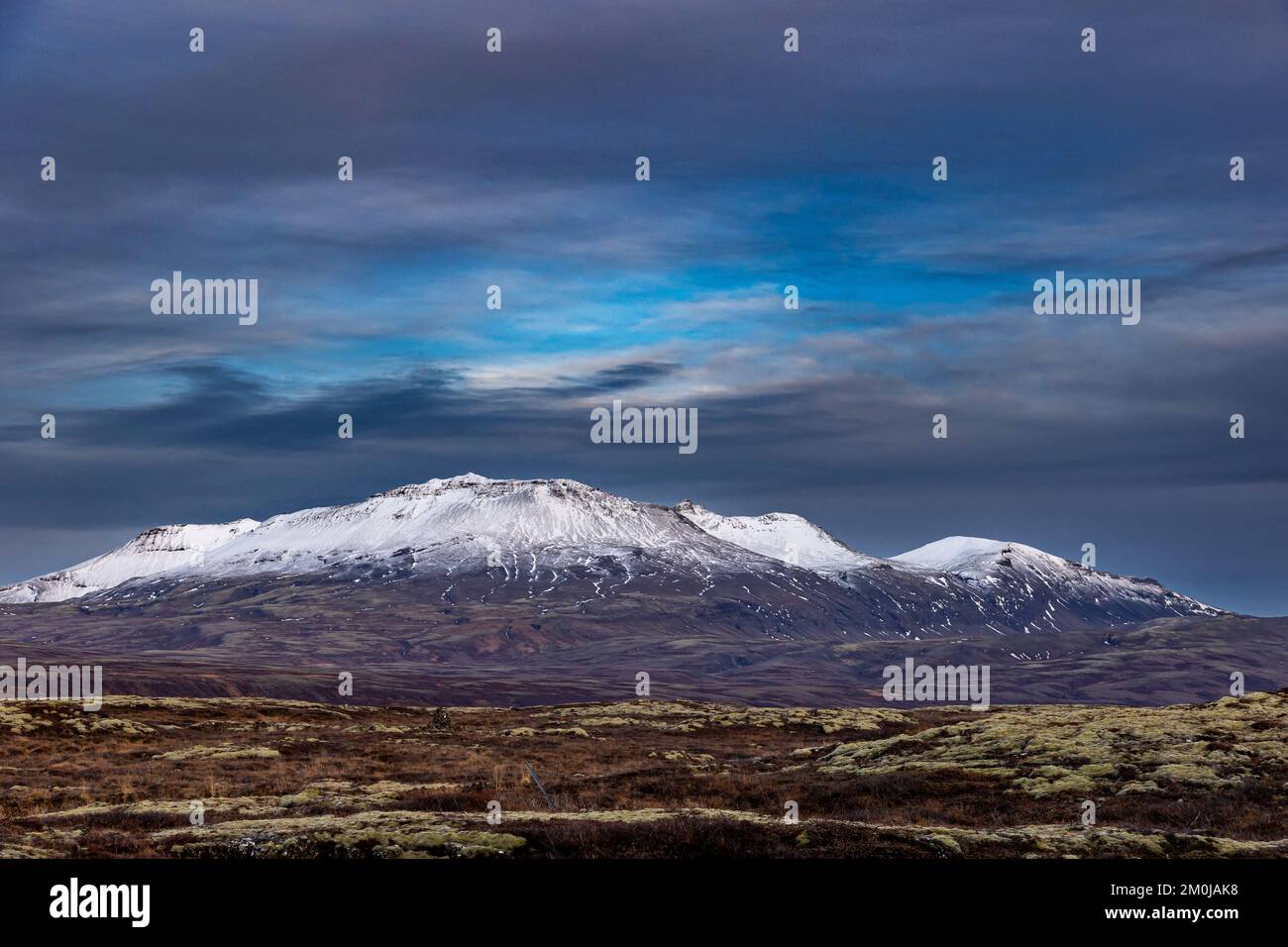 Picturesque mountainous landscape, summits covered with snow Stock ...