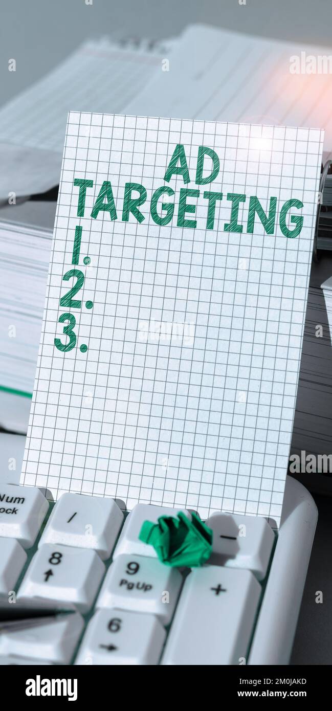 Text caption presenting Ad Targeting. Internet Concept target the most ...