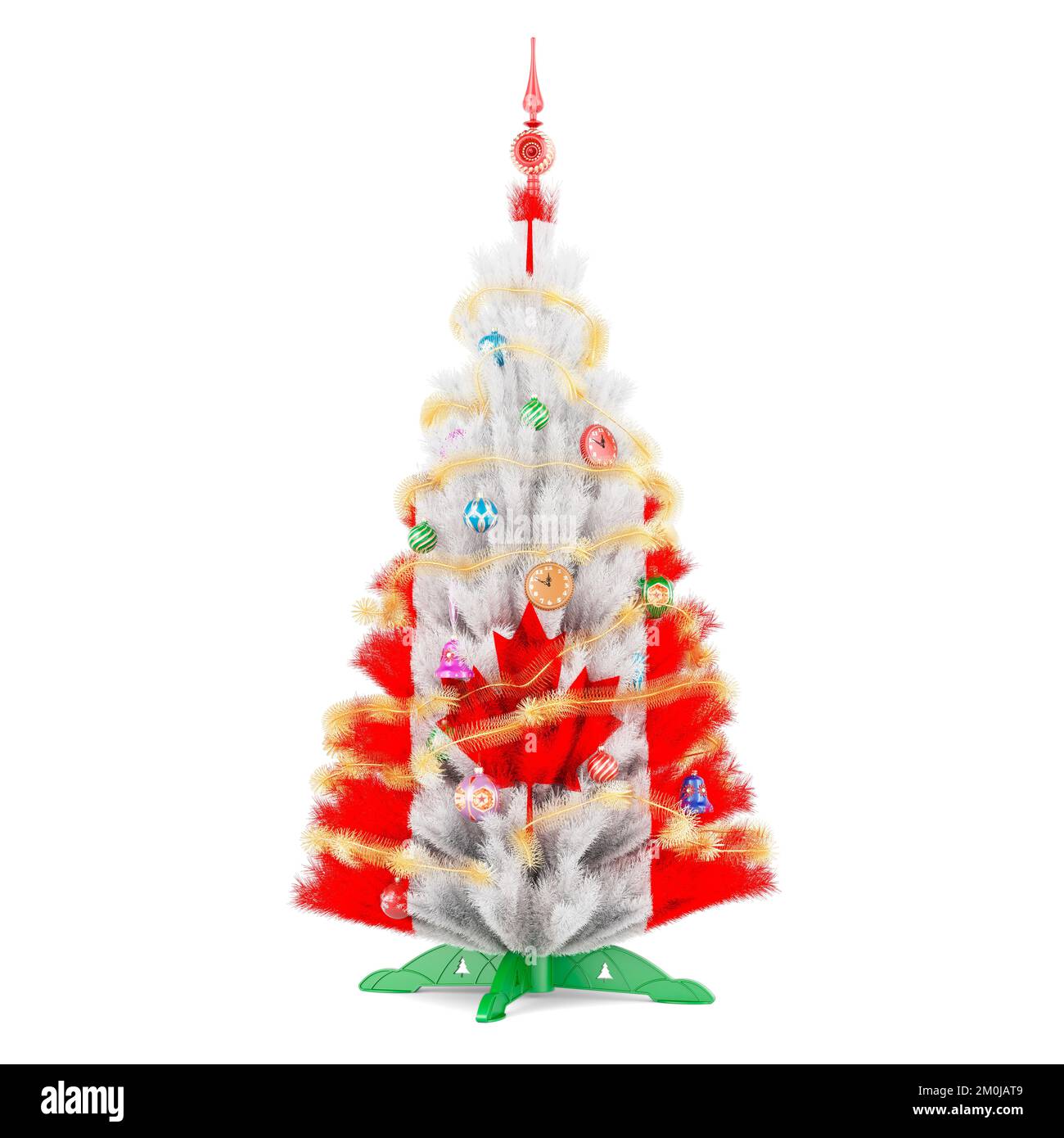 Canadian flag painted on the Christmas tree, 3D rendering isolated on ...