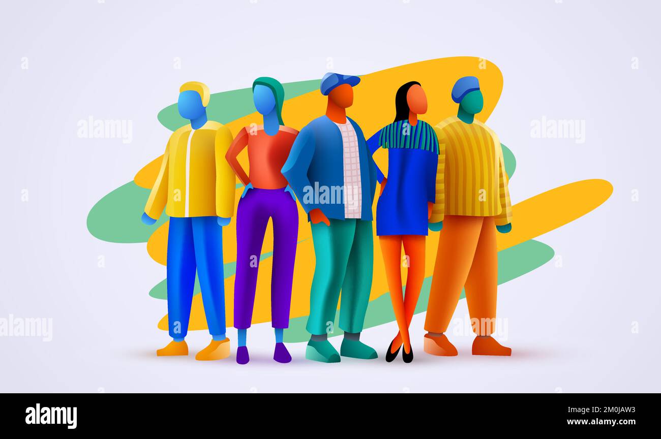 3d colorful people standing together. Team or friendship concept ...