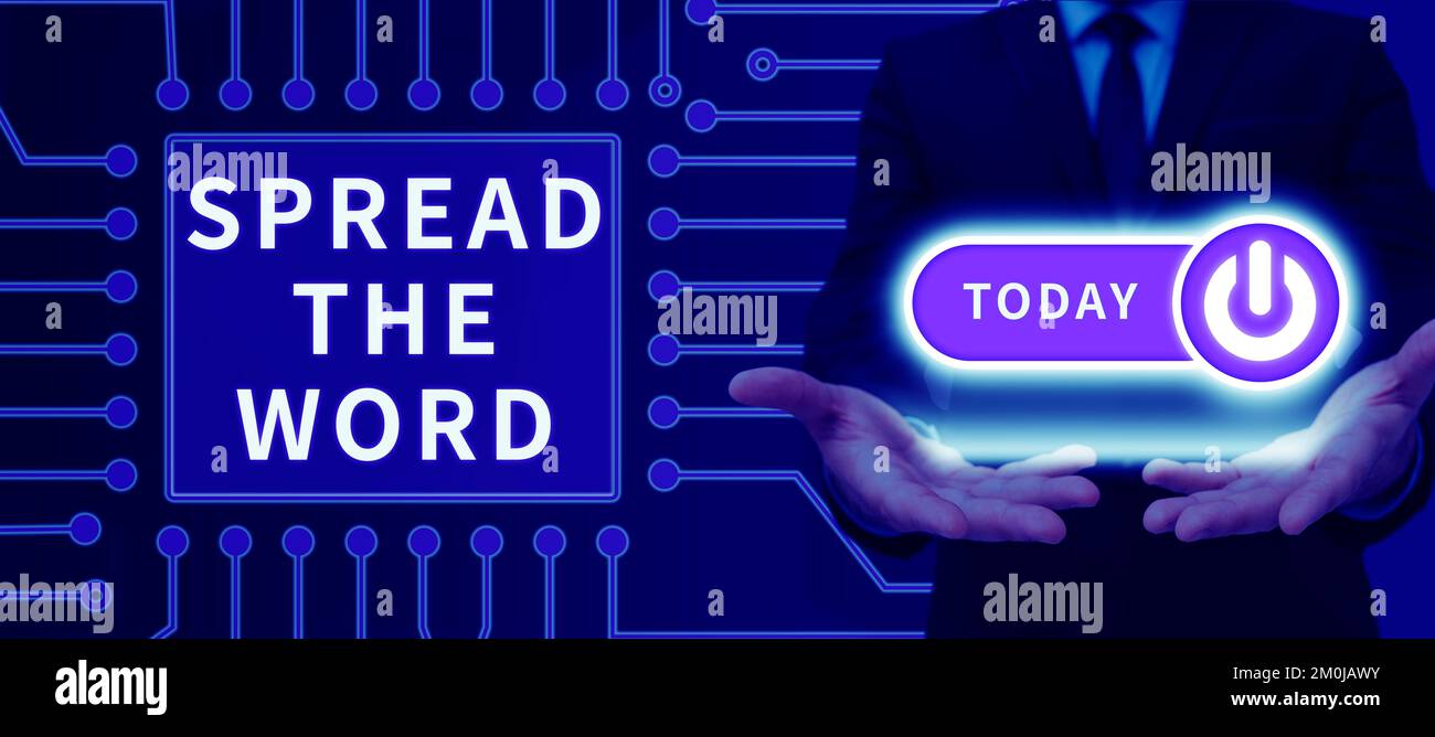 Conceptual caption Spread The Word. Word Written on share the ...