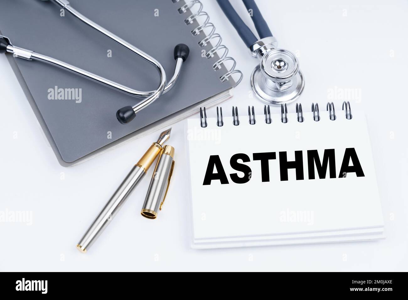 Medicine and health concept. On the table are a stethoscope, a pen and ...