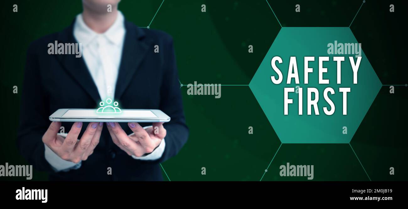 Text caption presenting Safety First. Word for Avoid any unnecessary ...