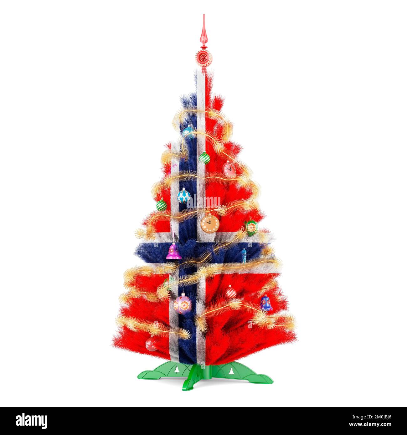Norwegian flag painted on the Christmas tree, 3D rendering isolated on ...