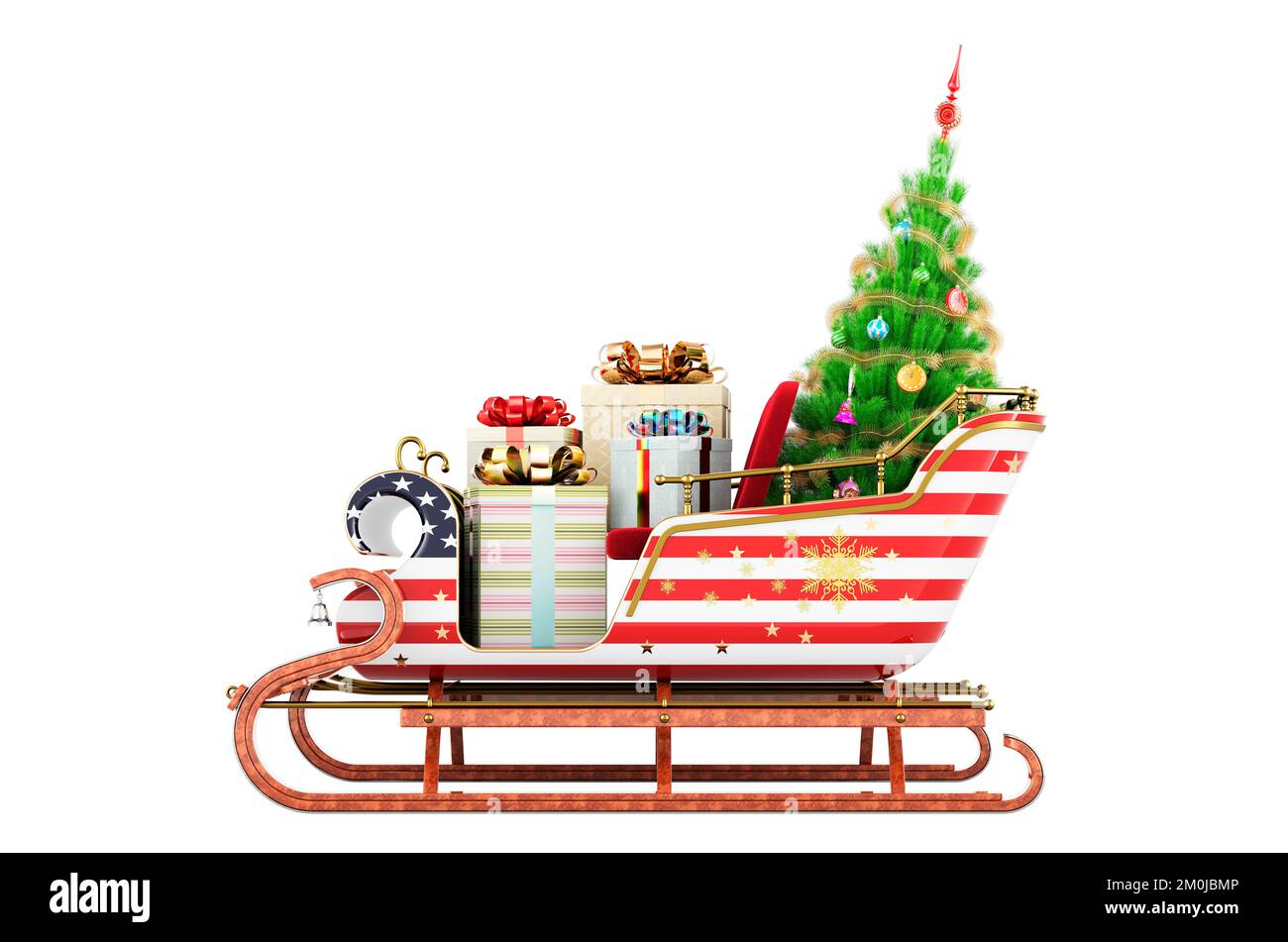 The United States flag painted on the Christmas Santa sleigh, full of ...