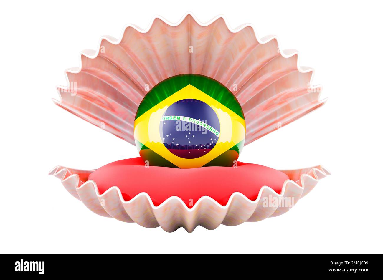 Travel in Brazil, concept. Pearl with Brazilian flag inside seashell ...