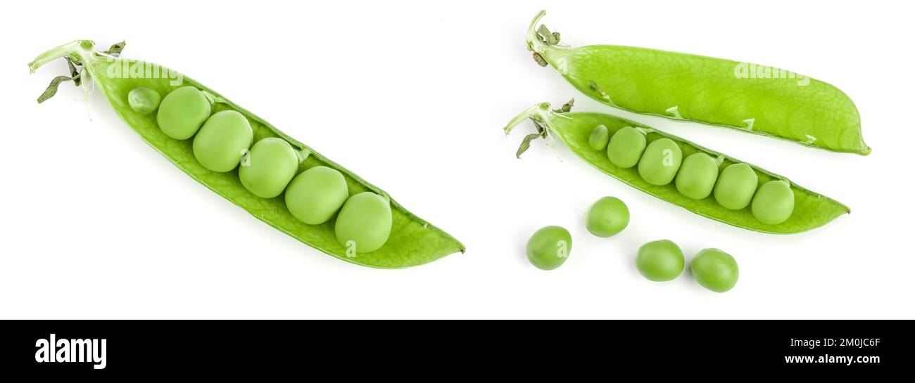 Fresh green pea pod isolated on white background Stock Photo - Alamy