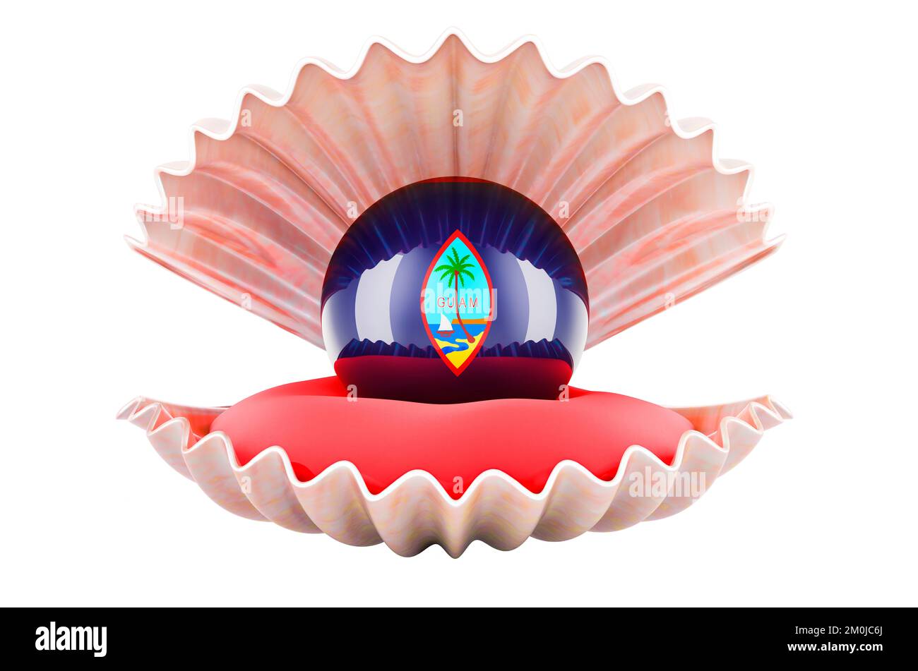 Travel in Guam, concept. Pearl with Guamanian flag inside seashell, 3d ...