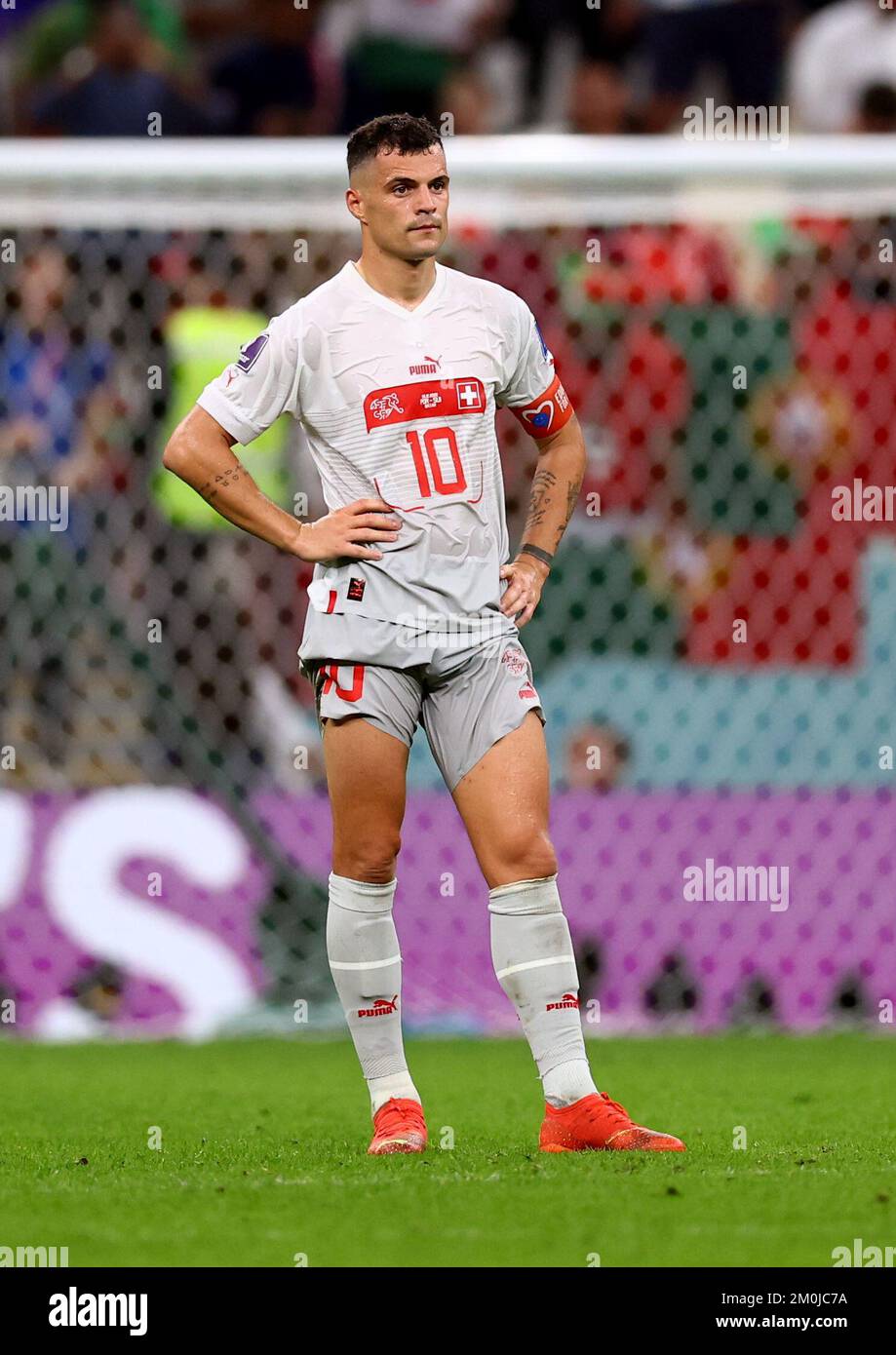Doha, Qatar, 6th December 2022. Granit Xhaka of Switzerland dejected ...