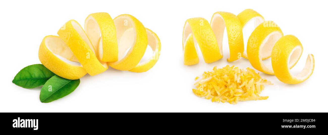 Lemon peel with leaf isolated on white background. Healthy food Stock ...
