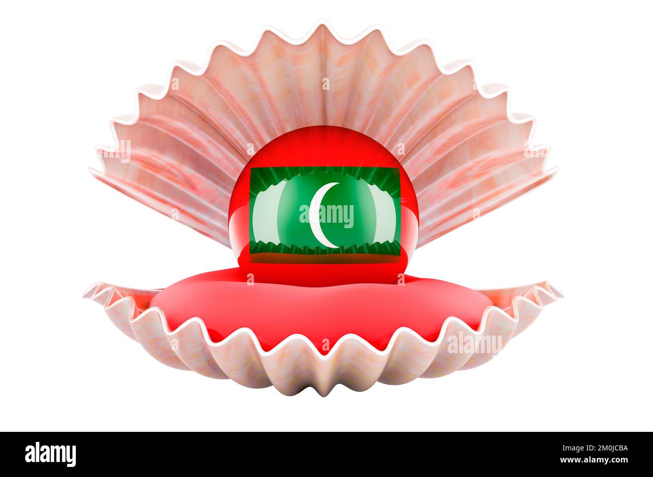 Travel in Maldives, concept. Pearl with Maldivian flag inside seashell ...
