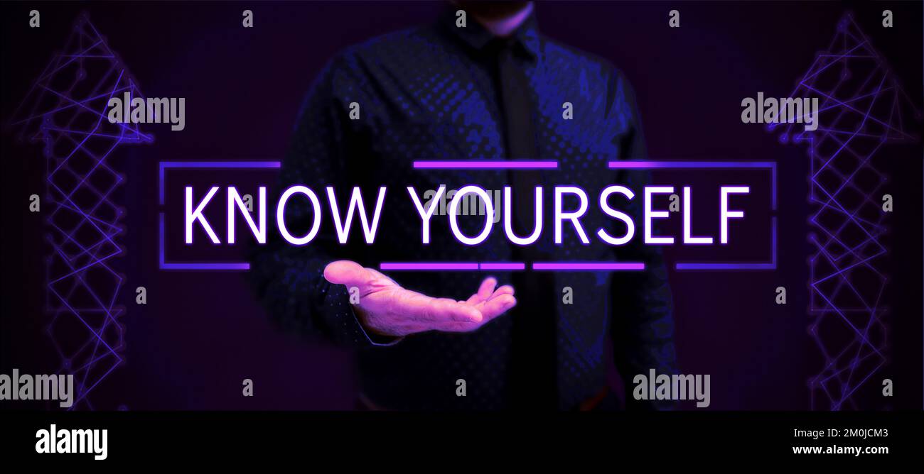 Hand writing sign Know Yourself. Business overview Find You ...
