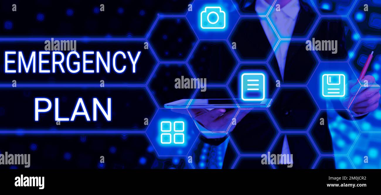 Text caption presenting Emergency Plan. Word Written on Procedures for ...