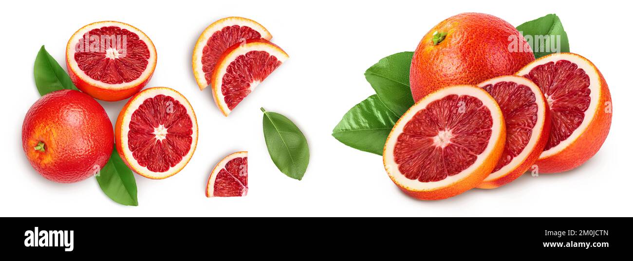 Blood red oranges isolated on white background . Top view. Flat lay ...
