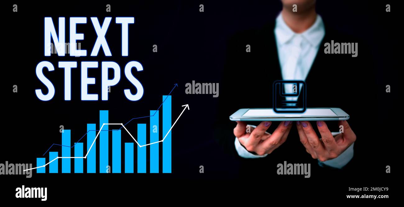 Hand writing sign Next Steps. Conceptual photo numper of process going ...