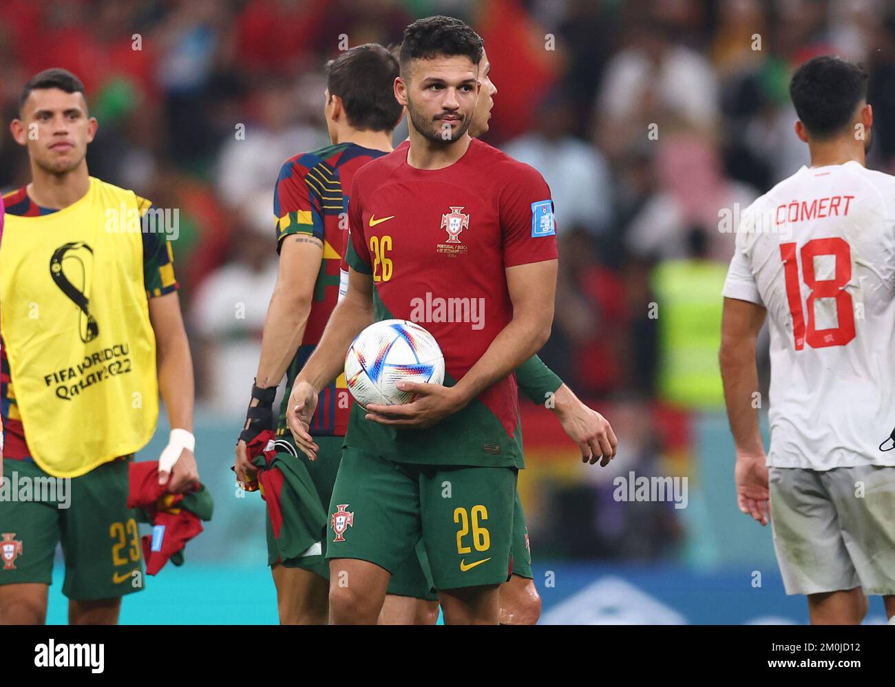 Doha, Qatar, 6th December 2022. Concalo Ramos of Portugal collects the ...