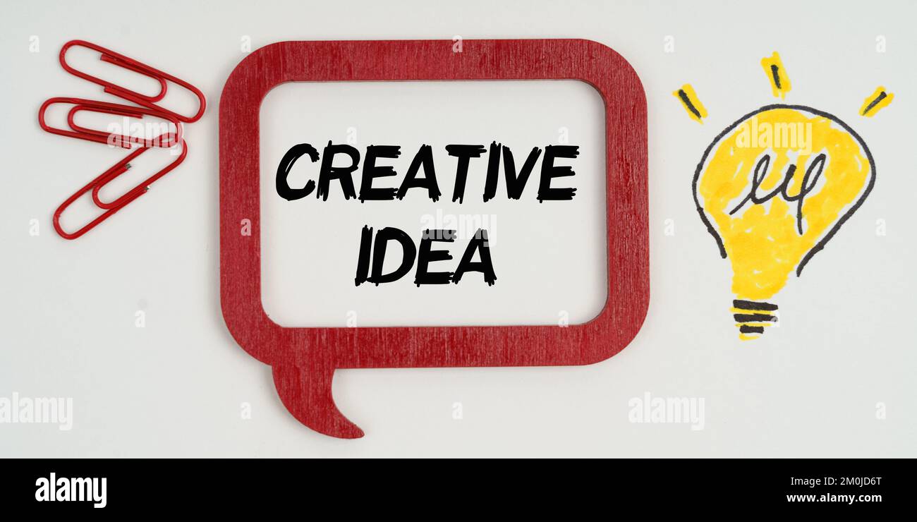 Idea and business concept. On paper, a drawing of a lamp, paper clips ...