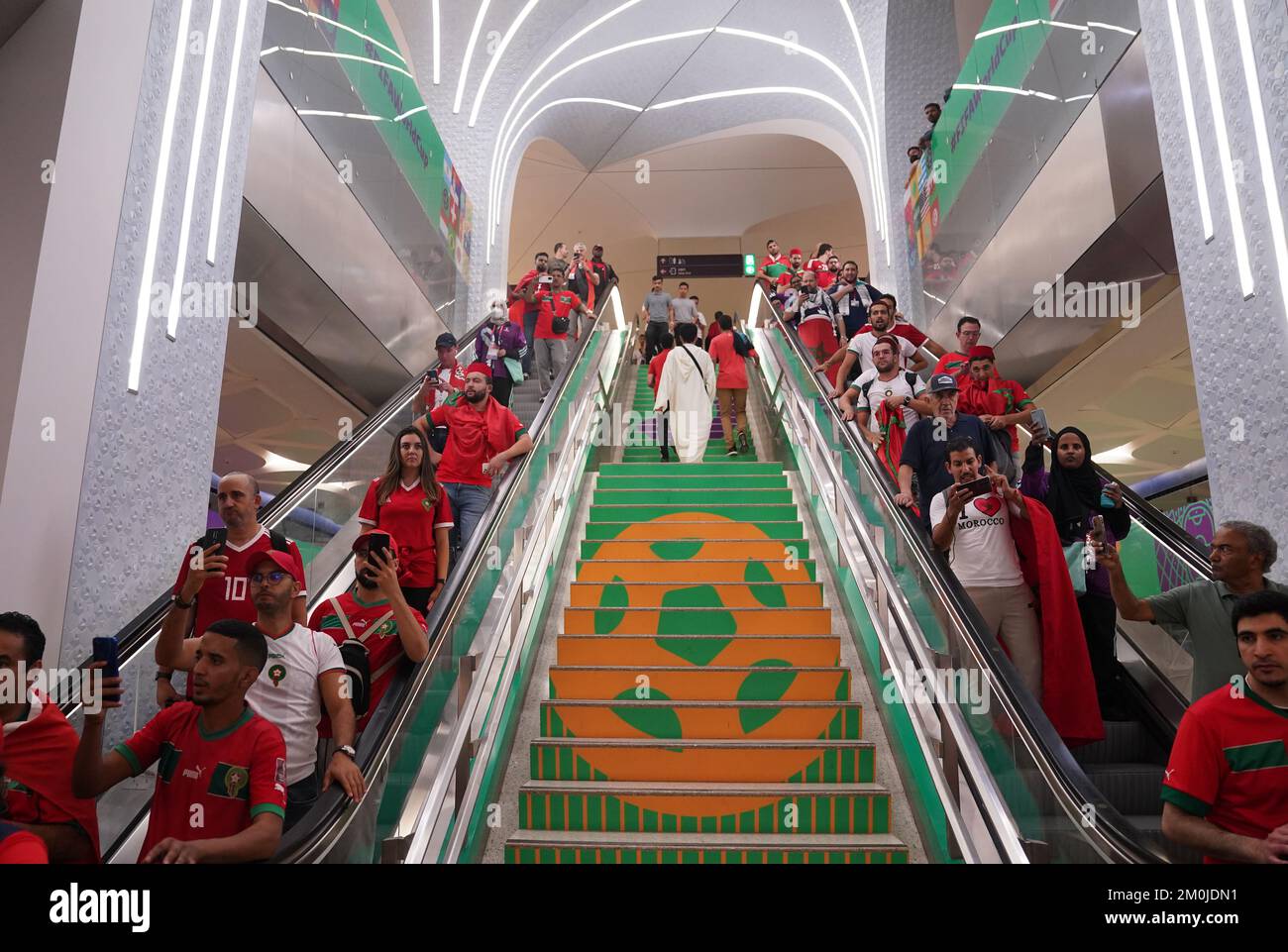 Morocco fans at the metro station after victory over Spain in the FIFA ...