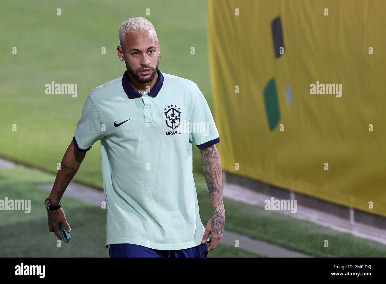 Neymar of Brazil during Brazil training session at Al Arabi SC Stadium ...