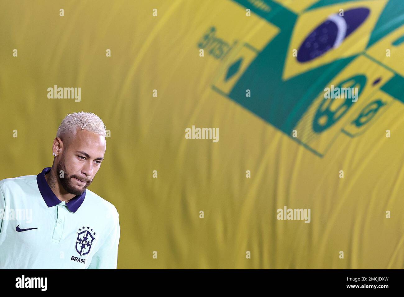 Neymar of Brazil during Brazil training session at Al Arabi SC Stadium ...