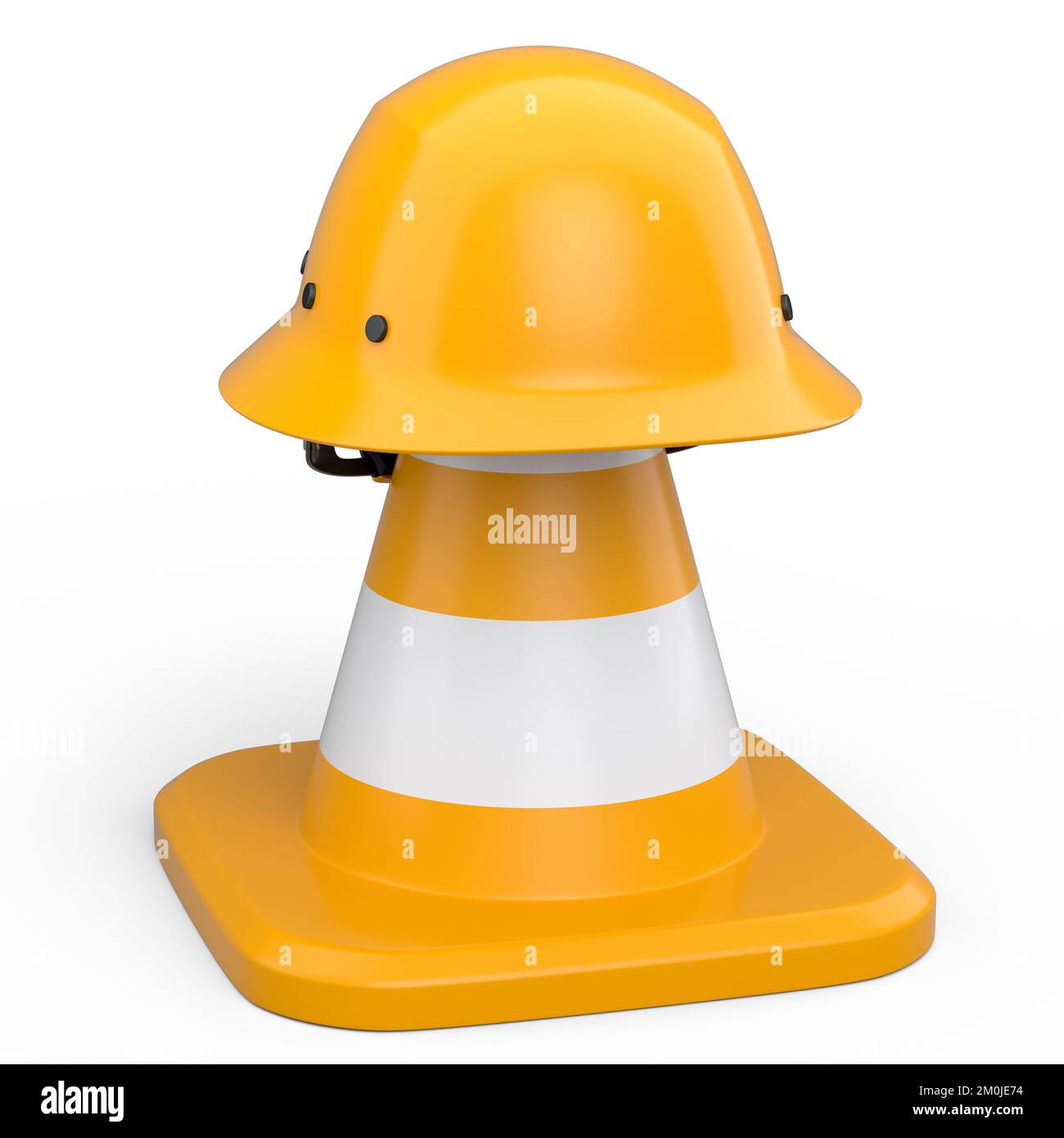 Stack of safety helmets or hard hats and traffic cones for under ...