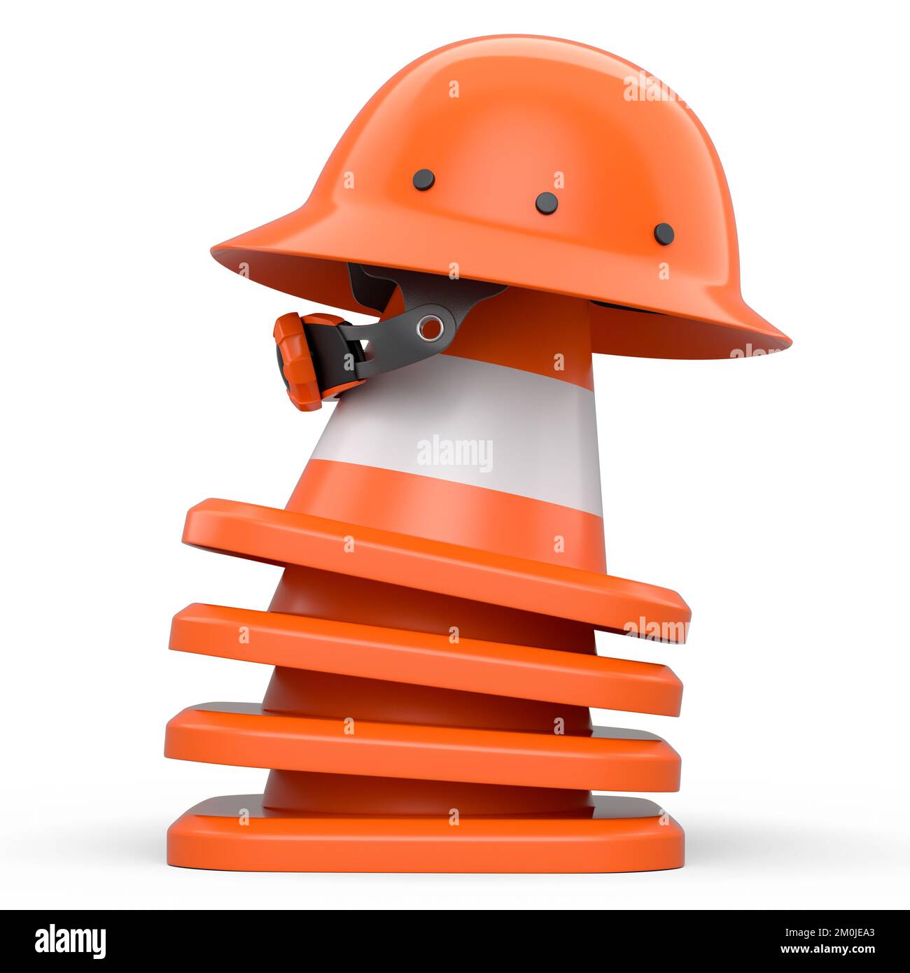 Stack of safety helmets or hard hats and traffic cones for under ...