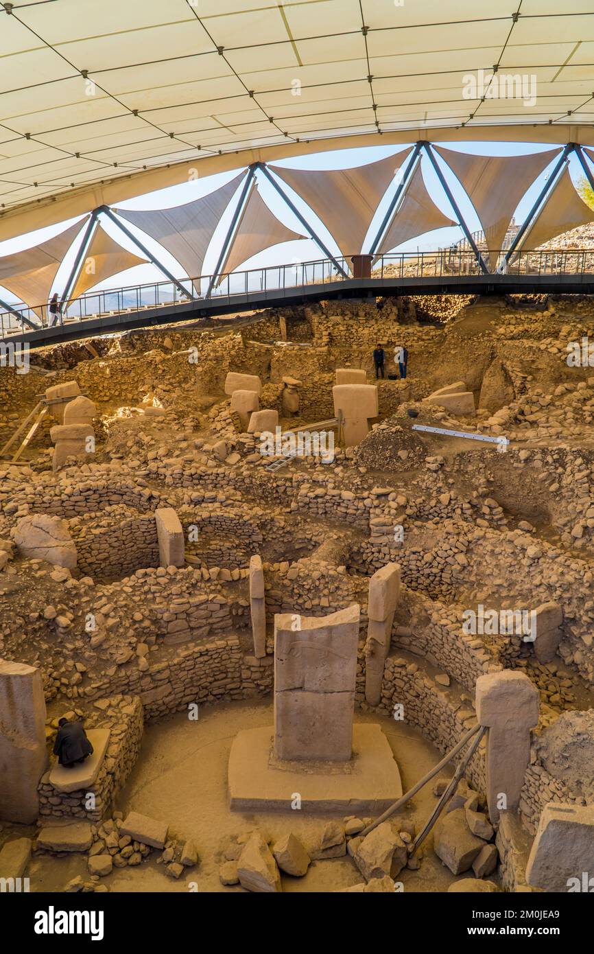 A vertical shot of the archaeological site of Gobeklitepe near Urfa in ...