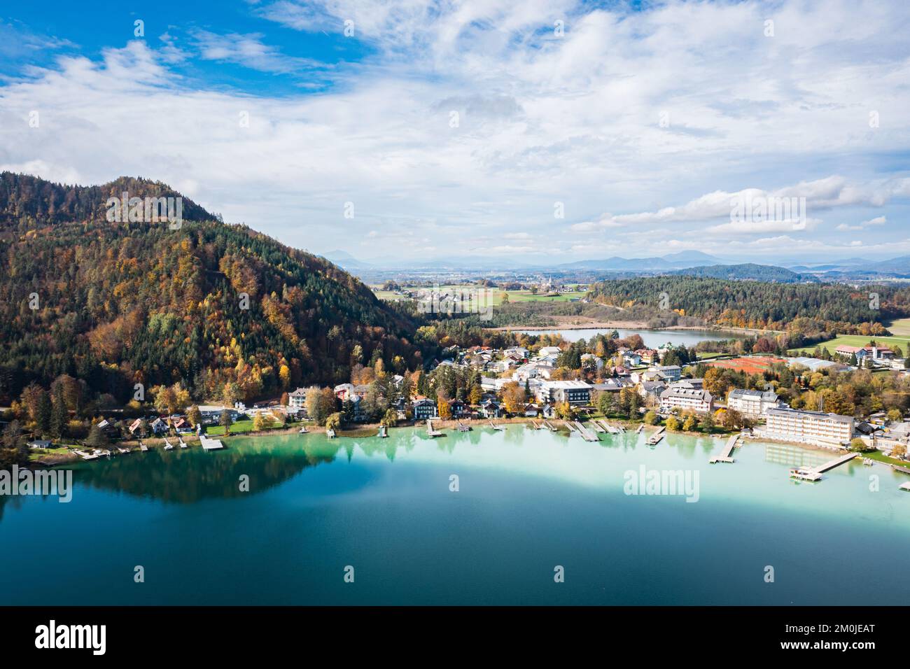 Lake Klopein (Klopeiner See) and Kleinsee in Carinthia. Aerial view to ...