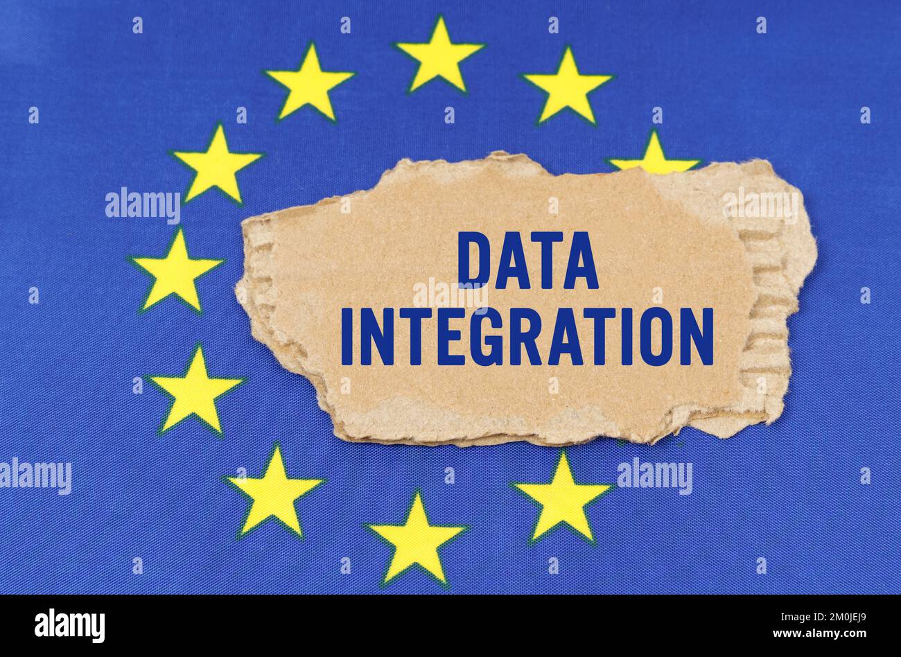 Business and finance concept. There is a cardboard box on the EU flag ...