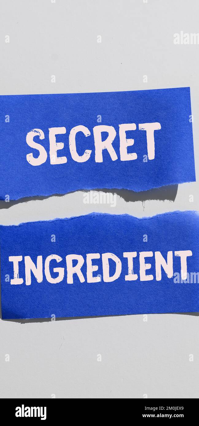Text sign showing Secret Ingredient. Concept meaning special technique ...
