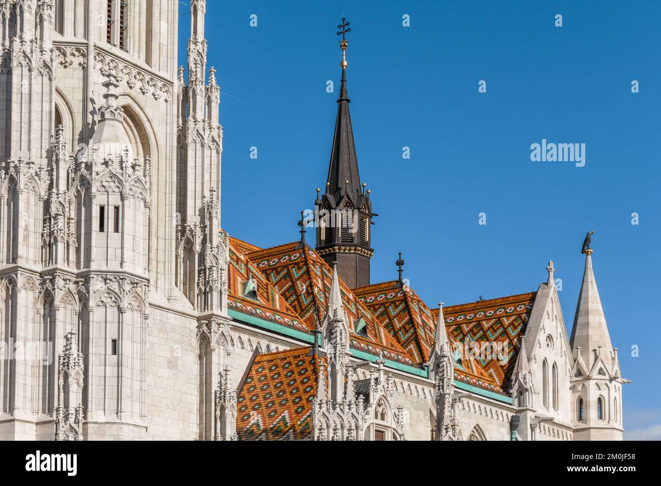 The architectural details of Matthias church in Budapest, Hungary Stock ...