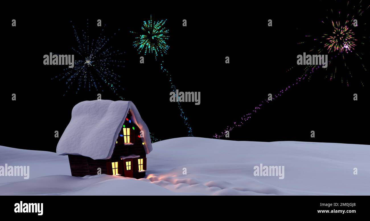 Image of colourful christmas and new year fireworks exploding in night ...