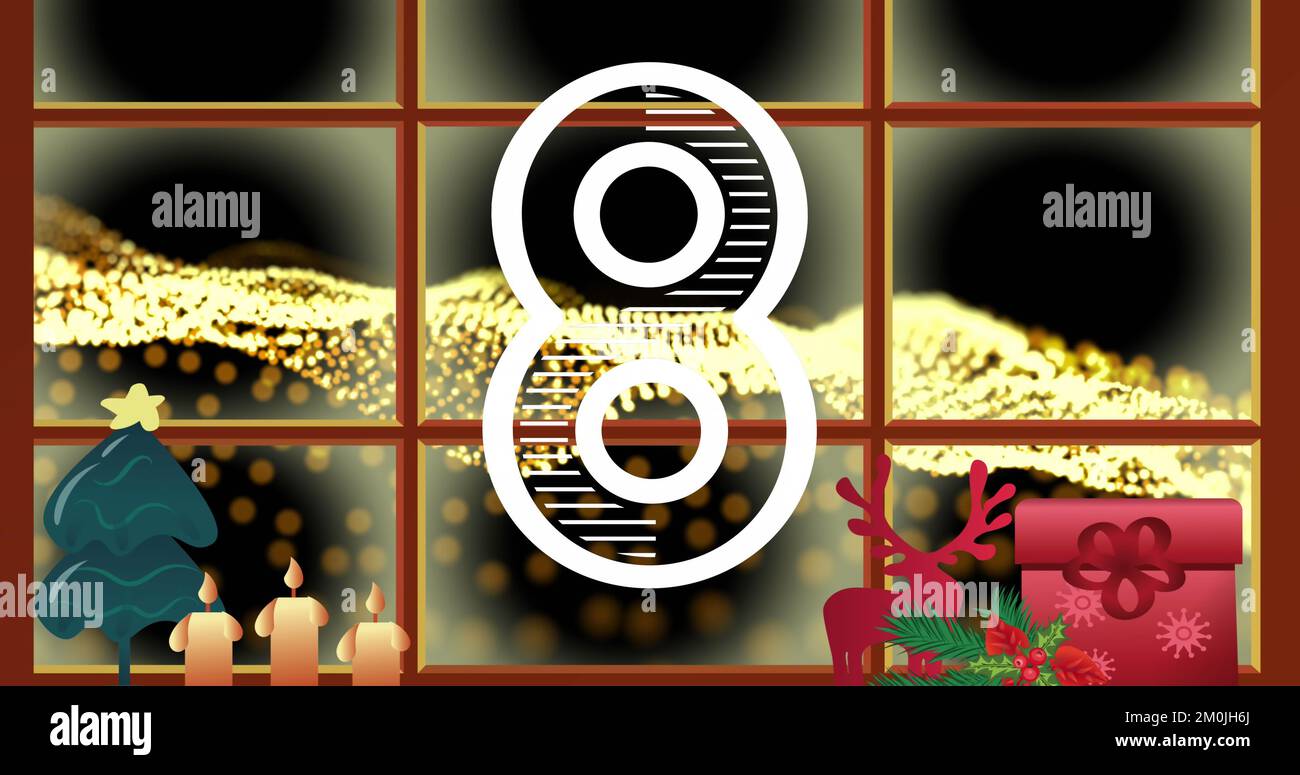 Countdown on christmas decorations and window frame against yellow ...