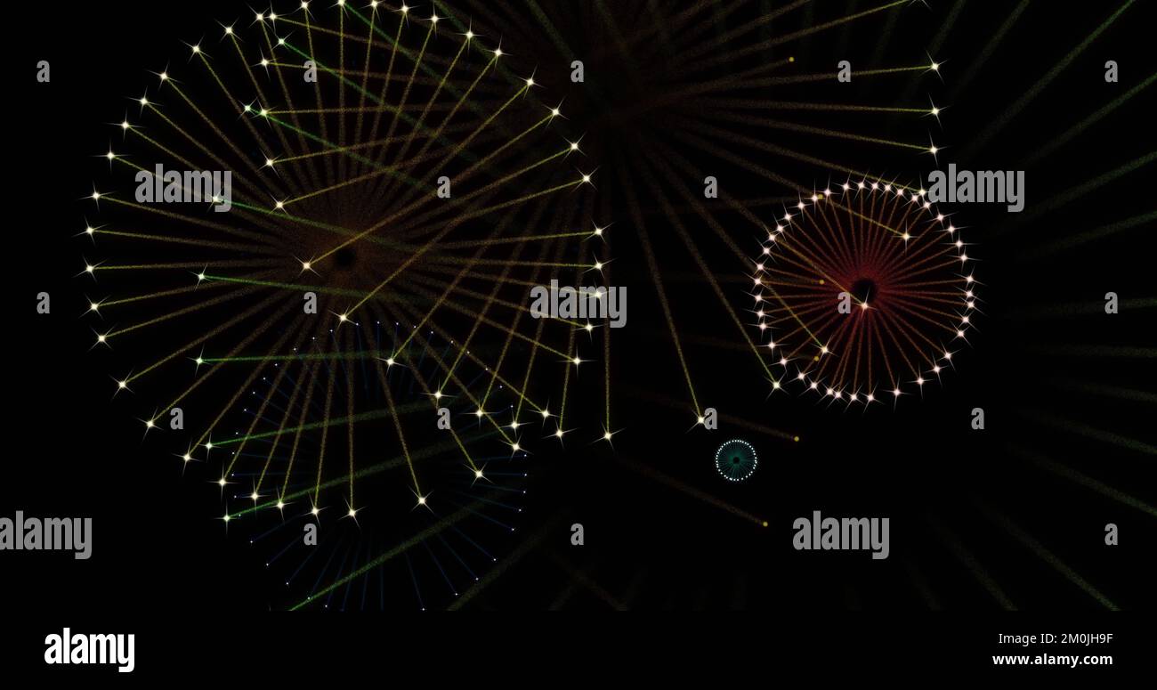 Image of fireworks exploding over black background. New year's eve ...