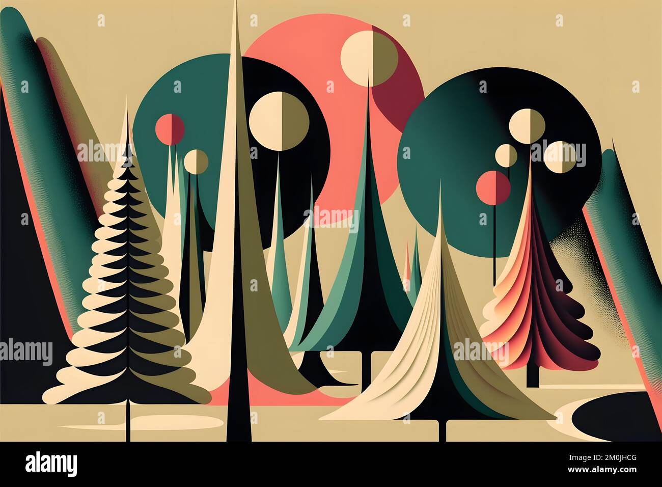 A digital illustration of an abstract colorful simple tree design ...