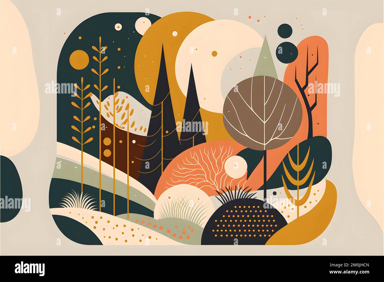 A digital illustration of an abstract colorful simple tree design ...