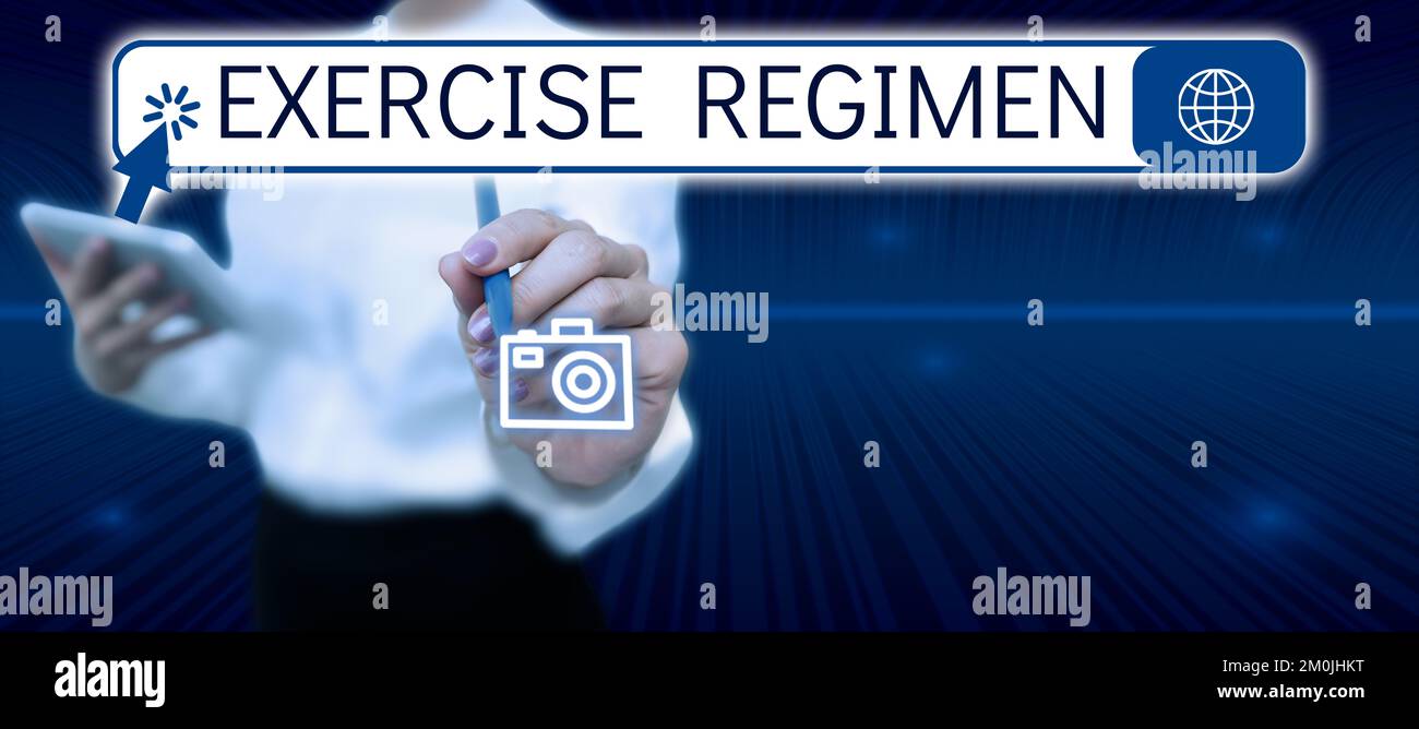 Sign displaying Exercise Regimen. Word for move body energetically in ...
