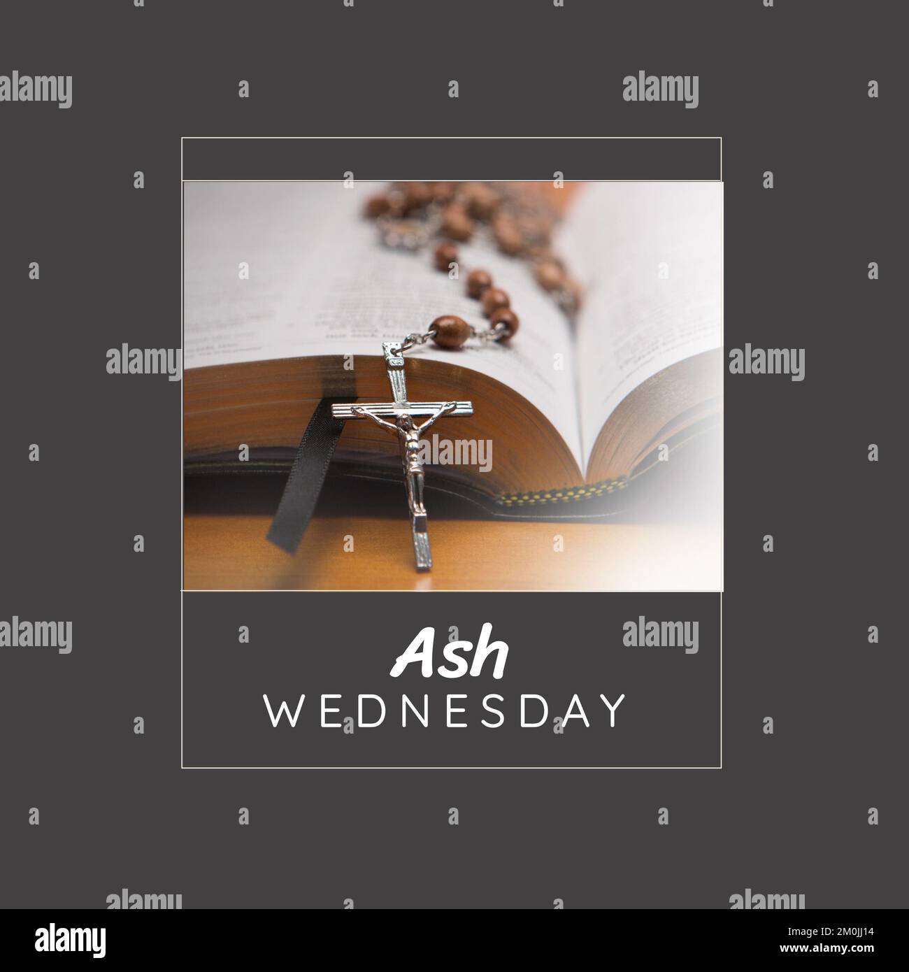 Composition of ash wednesday text and holy bible with rosary and ...