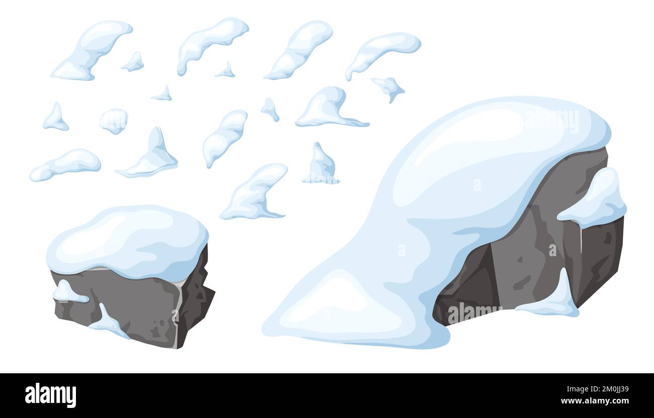 Set of stone and rock in snow. Elements for ui design game. Snowy ...