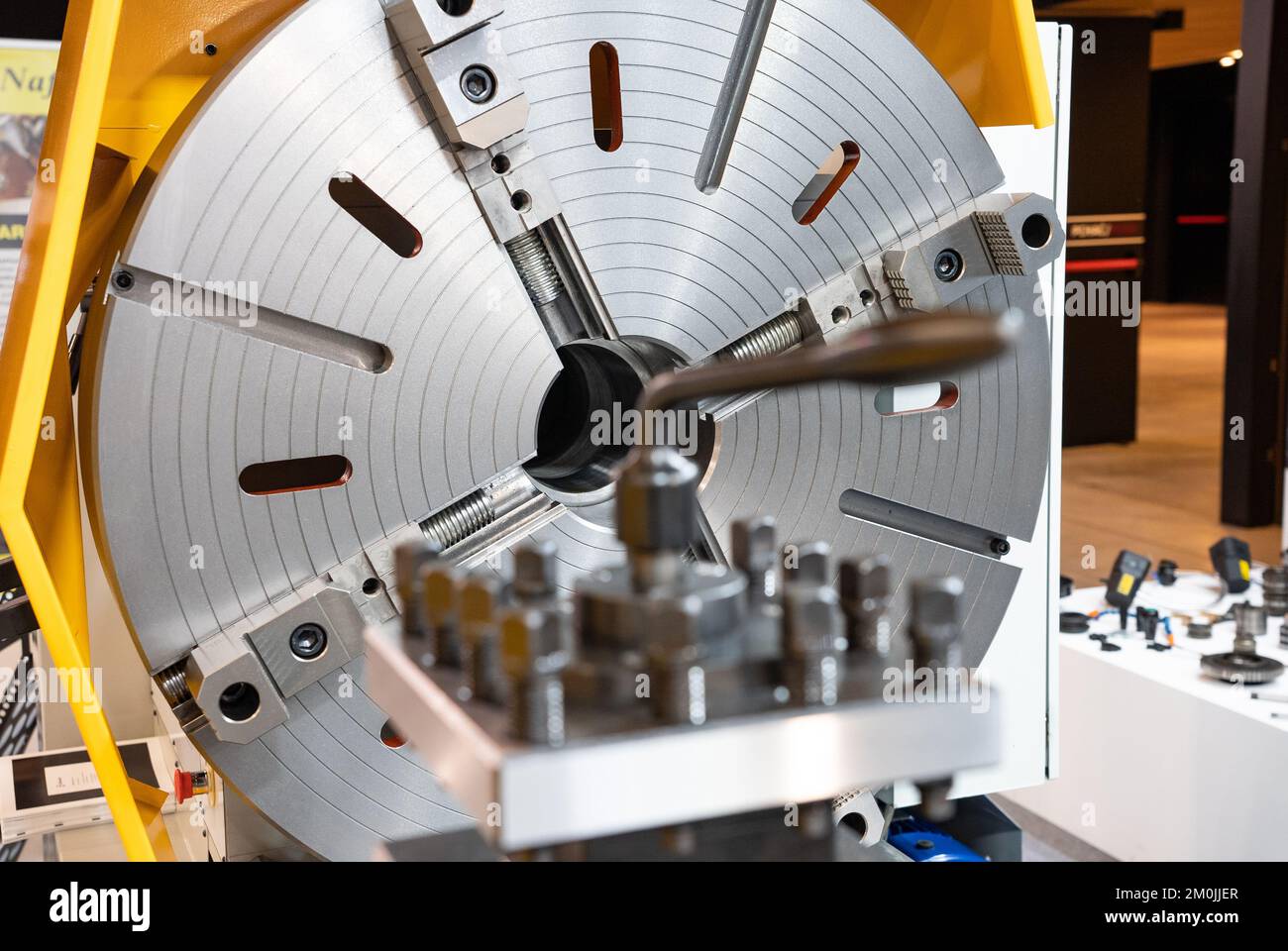 Big turning chuck with 4 jaws. Turning machine with big chuck Stock ...