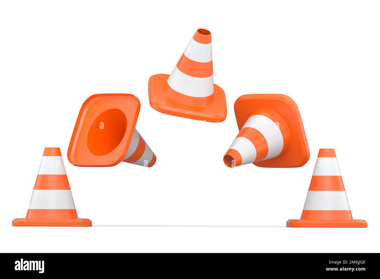 Set of traffic cones for under construction road work on white ...