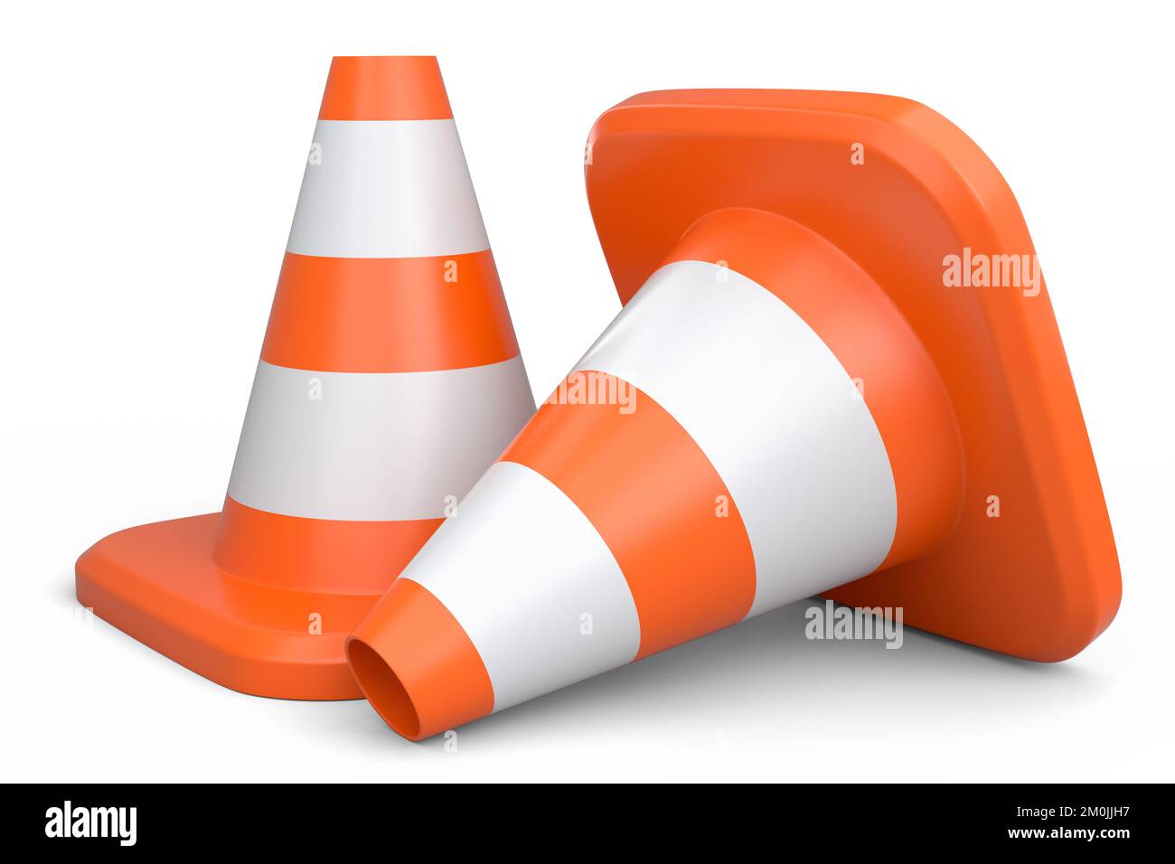 Set of traffic cones for under construction road work on white ...