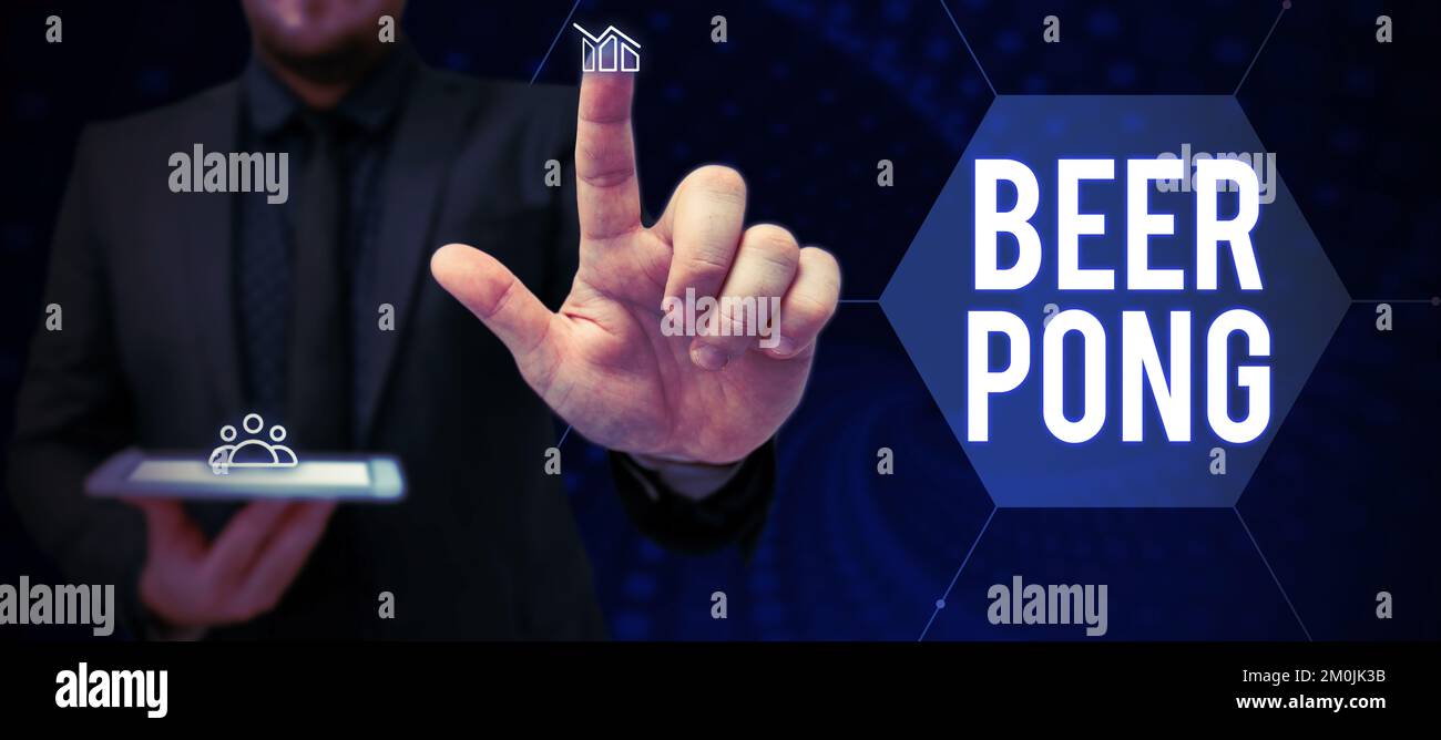 Text sign showing Beer Pong. Business idea a game with a set of beer ...