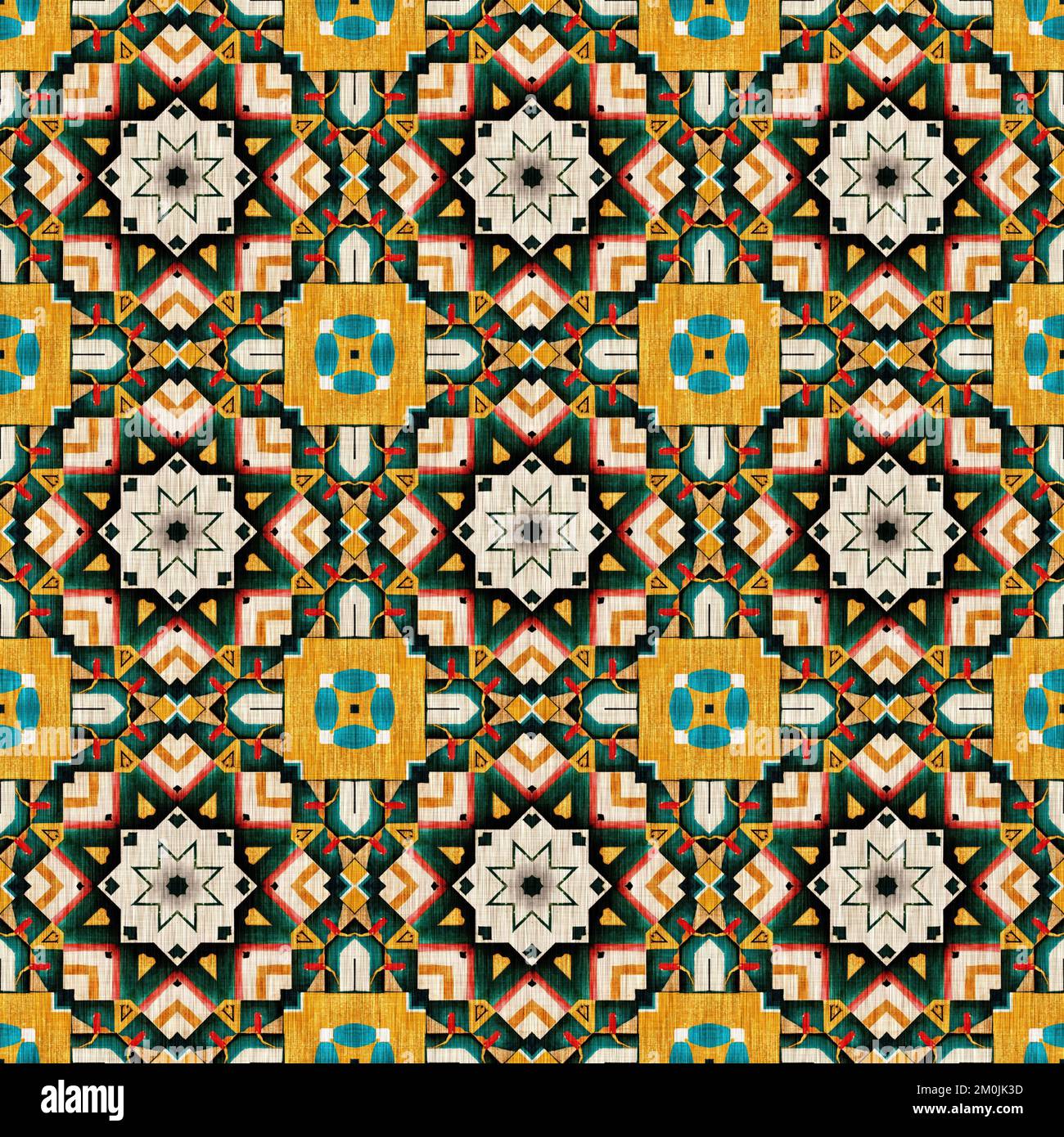 Traditional tile mosaic seamless pattern print. Fabric effect mexican ...