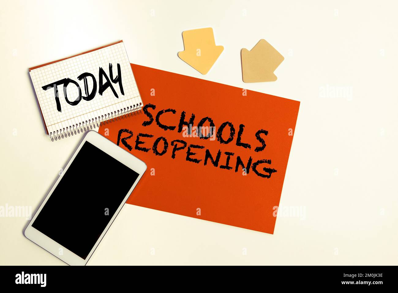 Text caption presenting Schools Reopening. Business overview classes ...
