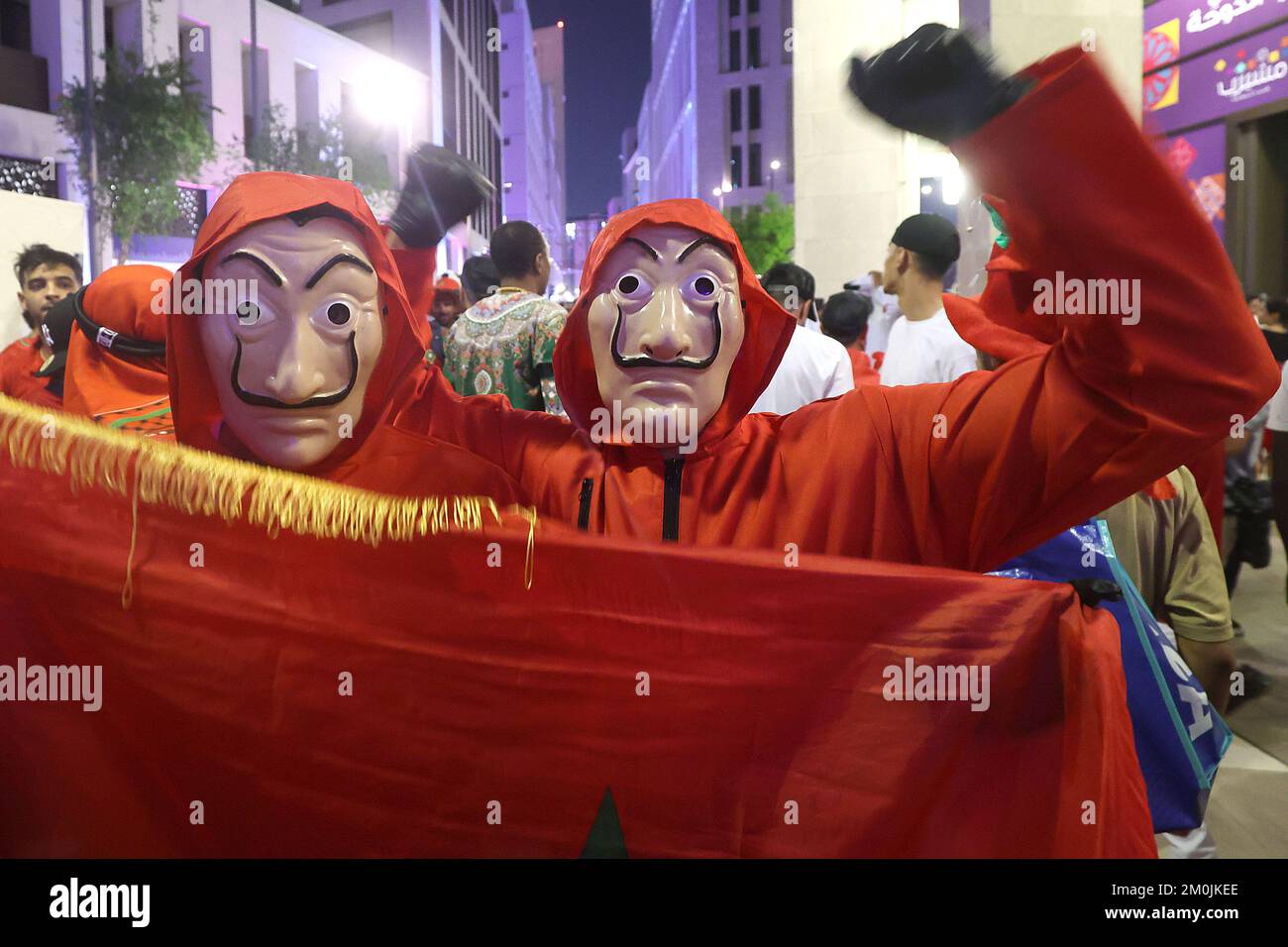 Morocco fans celebrate after their team's victory against Spain in the ...