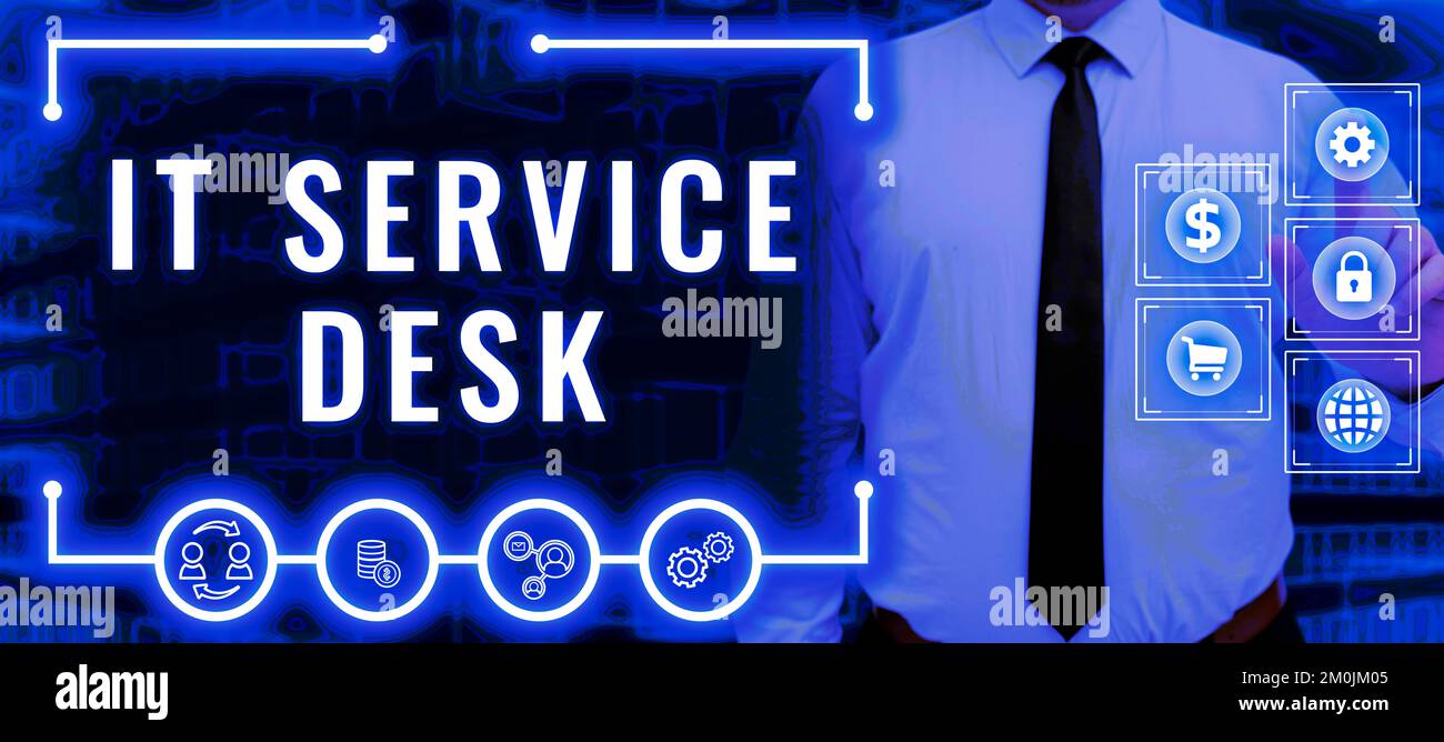 Sign displaying It Service Desk. Business concept Technological support ...